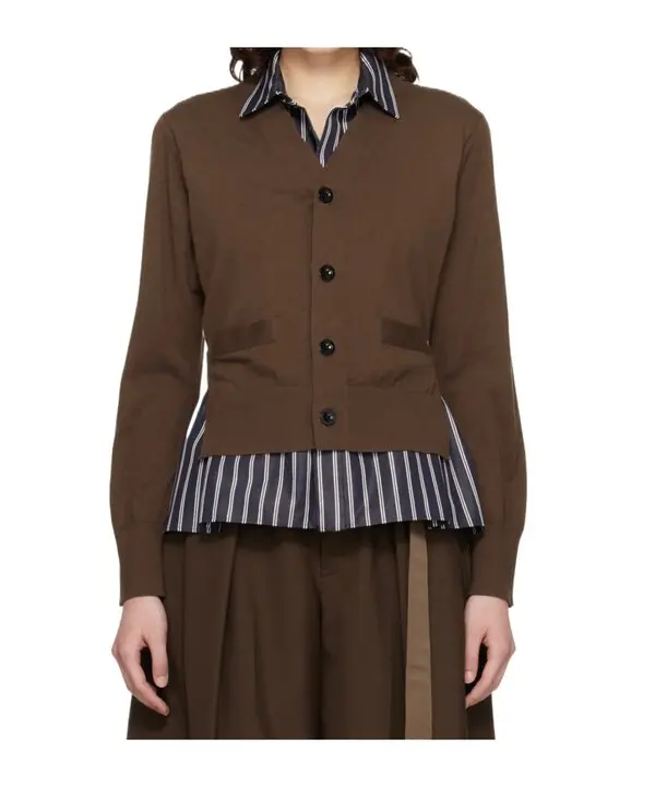 Sacai Long-sleeved Patchwork Cardigan - Brown