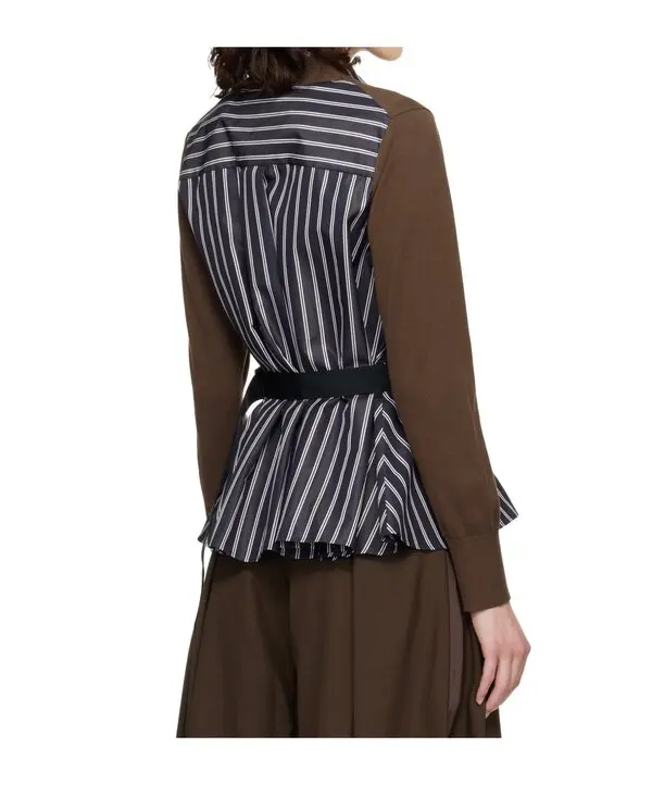 Sacai Long-sleeved Patchwork Cardigan - Brown