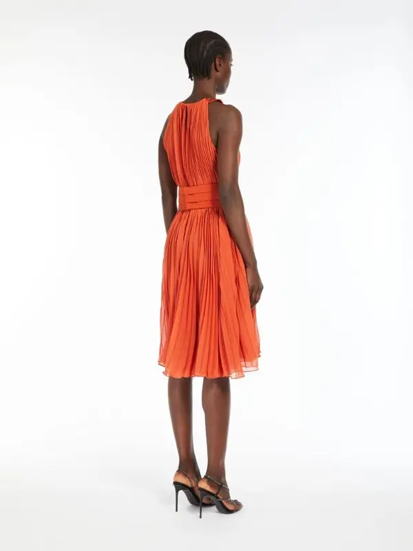 Max Mara Pleated Halter Neck Dress With Crystal Embellished Straps