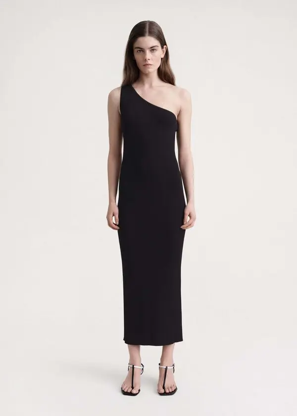 TOTEME One-shoulder Ribbed Knit Dress - Black