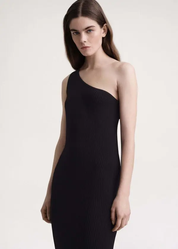 TOTEME One-shoulder Ribbed Knit Dress - Black