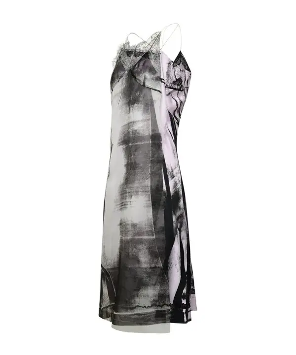 MAISON MARGIELA Strapped Midi Dress With Lace Detail - Gray