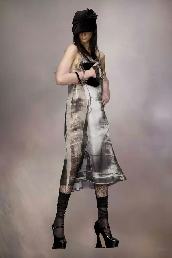 MAISON MARGIELA Strapped Midi Dress With Lace Detail - Gray