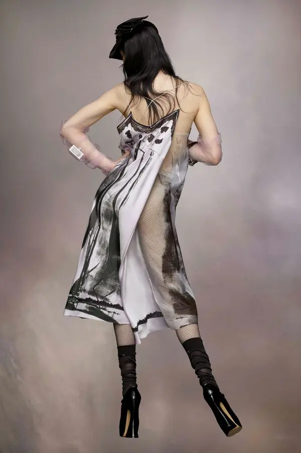 MAISON MARGIELA Strapped Midi Dress With Lace Detail - Gray