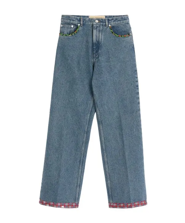 Valentino Garavani Denim Trousers With Printed Border