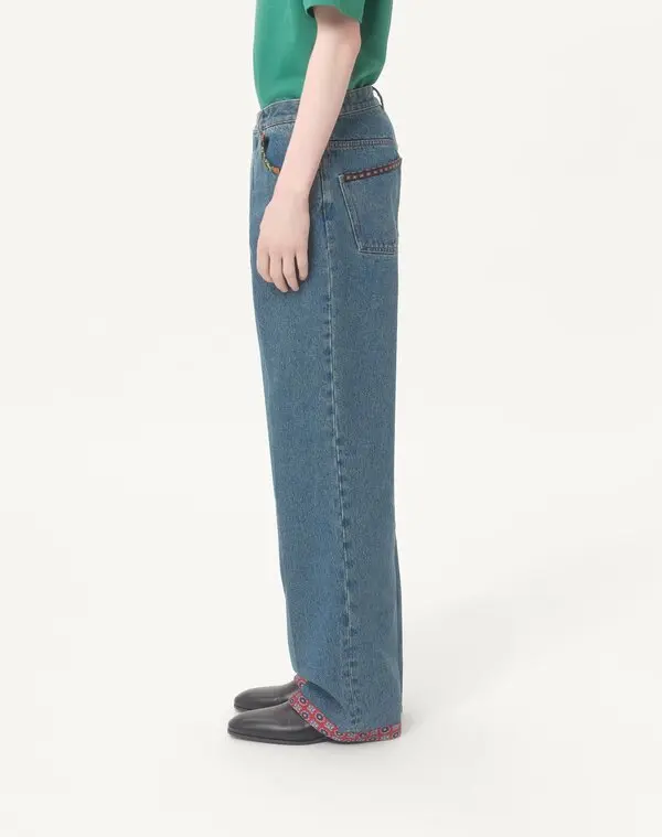 Valentino Garavani Denim Trousers With Printed Border