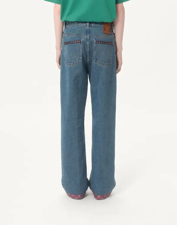 Valentino Garavani Denim Trousers With Printed Border