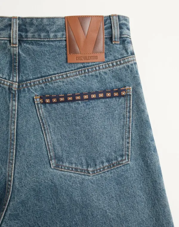 Valentino Garavani Denim Trousers With Printed Border