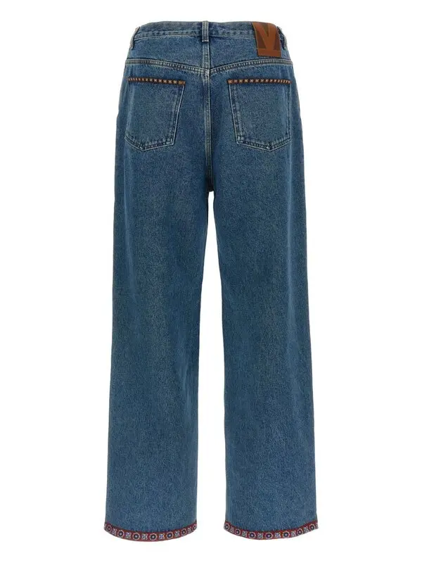 Valentino Garavani Denim Trousers With Printed Border - Blue