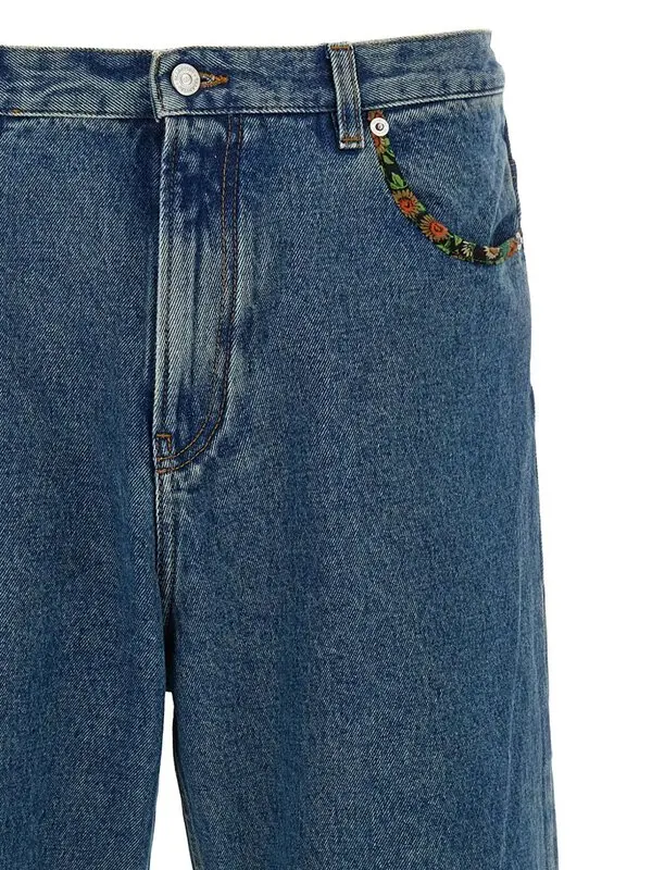 Valentino Garavani Denim Trousers With Printed Border - Blue