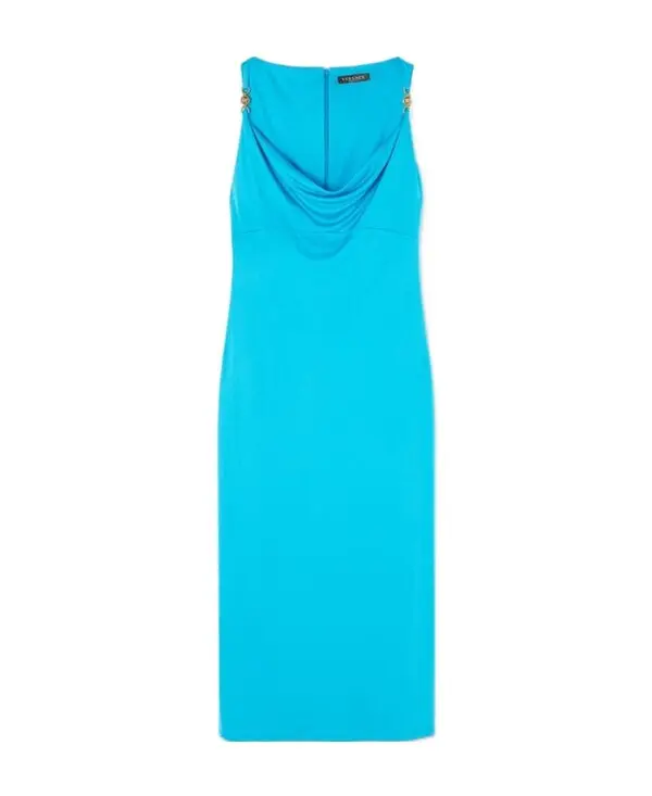 Versace Logo Plaque Cowl Neck Midi Dress