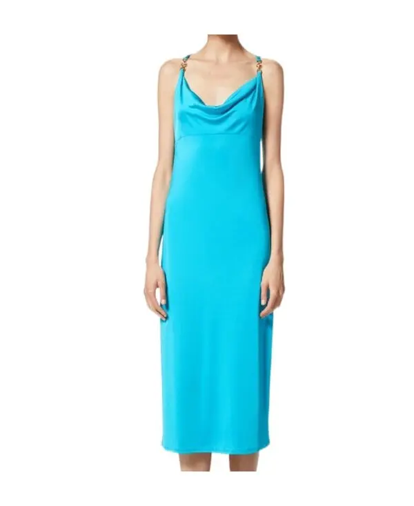 Versace Logo Plaque Cowl Neck Midi Dress