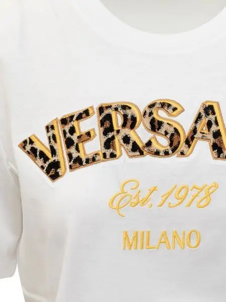 Versace Logo Embroidered Crewneck T-shirt