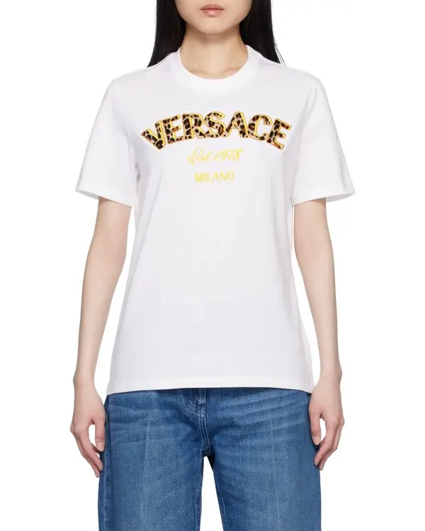 Versace Logo Embroidered Crewneck T-shirt