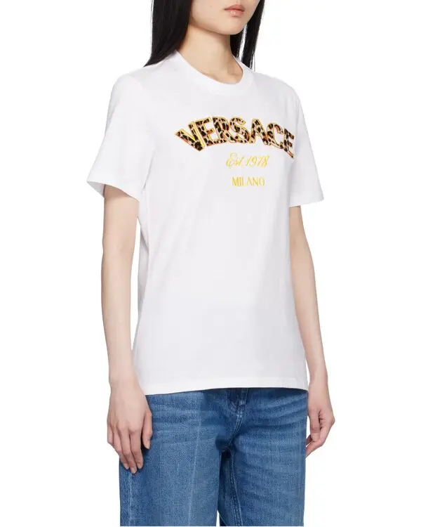 Versace Logo Embroidered Crewneck T-shirt