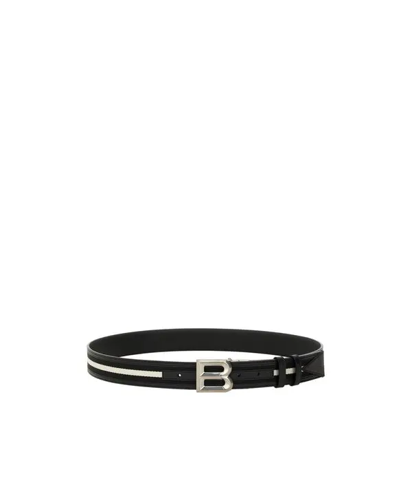 Bally Logo Buckle Stripe Detailed Belt - Black