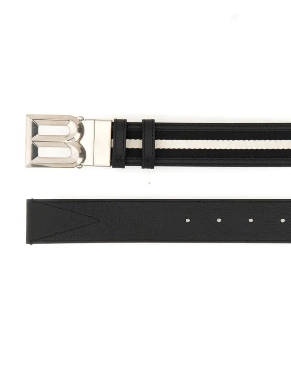 Bally Logo Buckle Stripe Detailed Belt - Black