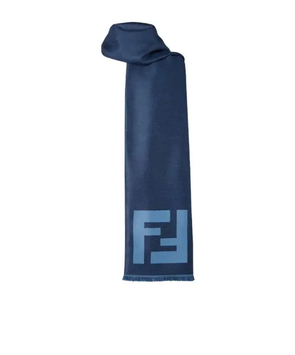Fendi Ff Motif Fringed Scarf - Blue