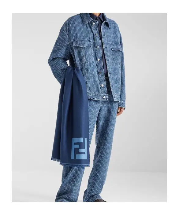 Fendi Ff Motif Fringed Scarf - Blue