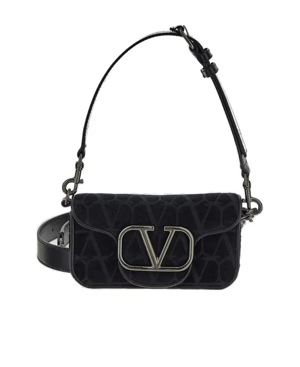 Valentino Garavani Vlogo Plaque Foldover Top Shoulder Bag - Black