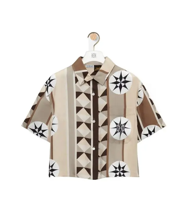 Loewe Short Sleeve Shirt With Compass Graphic Print - Beige/multicolor