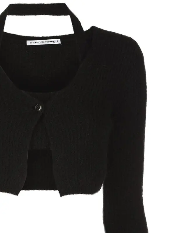 Alexander Wang Cropped Knitted Cardigan With Backless Top - Black