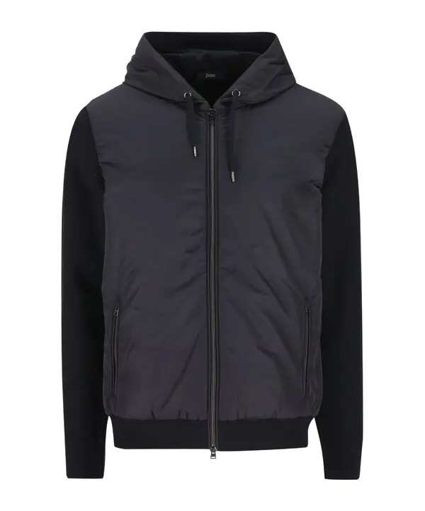 Herno Quilted Zip-up Hooded Jacket With Drawstring - Black