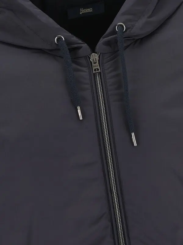 Herno Quilted Zip-up Hooded Jacket With Drawstring - Black