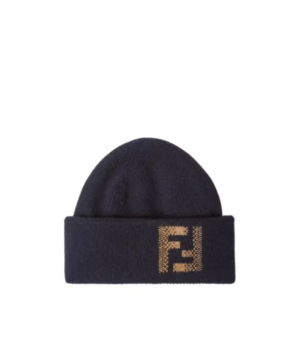Fendi Ff Intarsia-knit Beanie - Blue