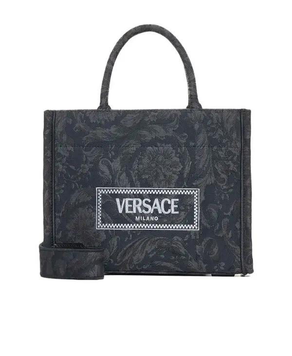 Versace All-over Floral Motif Top Handle Bag - Black