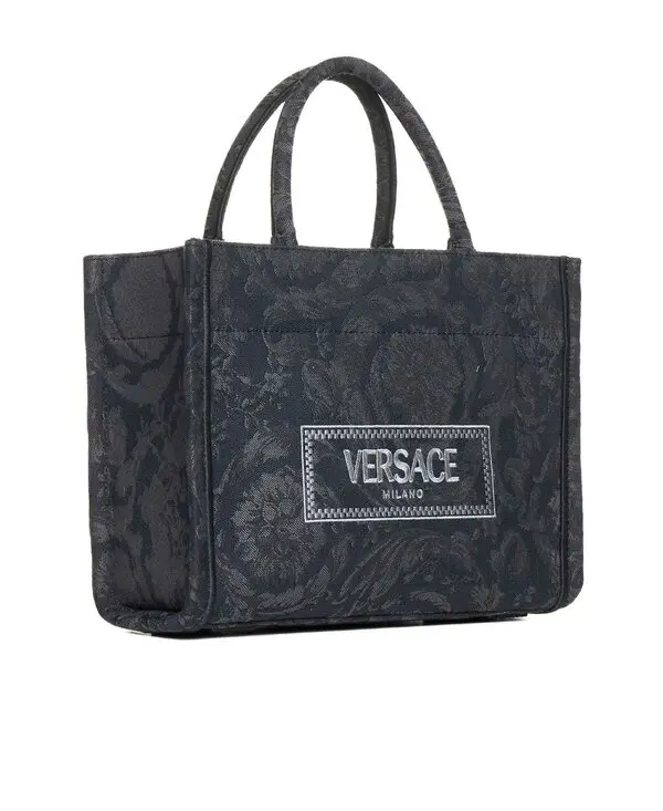 Versace All-over Floral Motif Top Handle Bag - Black
