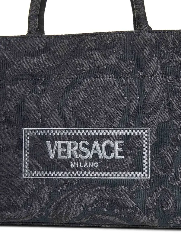 Versace All-over Floral Motif Top Handle Bag - Black