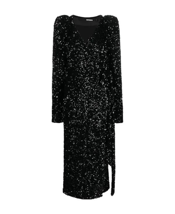ROTATE BY BIRGER CHRISTENSEN Sequined V-neck Long-sleeve Maxi Dress