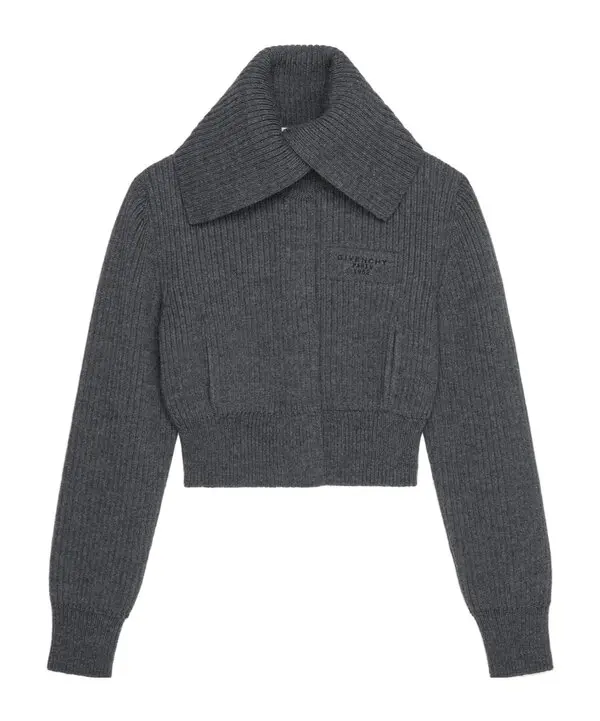 Givenchy Maxi Stand-up Collar Knitted Jacket - Slate Blend