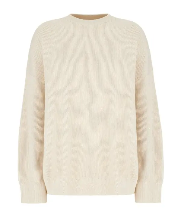 Brunello Cucinelli Ribbed Crew Neck Long Sleeve Sweater - Beige