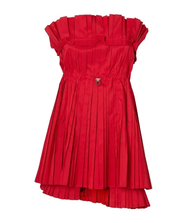 Fendi Asymmetric Double Layer Hem Short Bustier Dress - Red