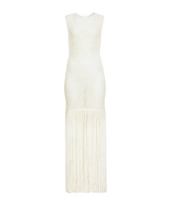 Alaïa Fringed Beaded Knit Maxi Dress - White