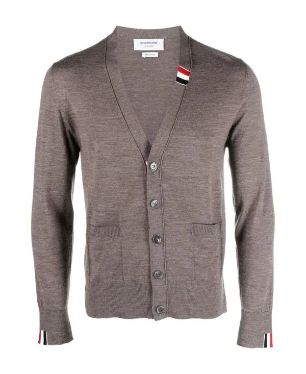 Thom Browne V-neck 4-stripe Knitted Cardigan - Gray