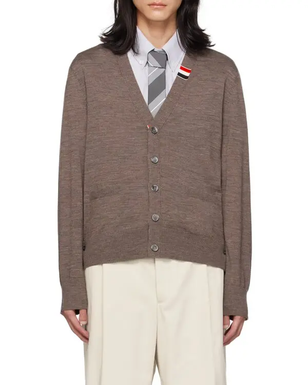 Thom Browne V-neck 4-stripe Knitted Cardigan - Gray
