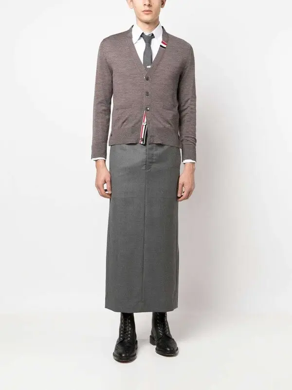 Thom Browne V-neck 4-stripe Knitted Cardigan - Gray