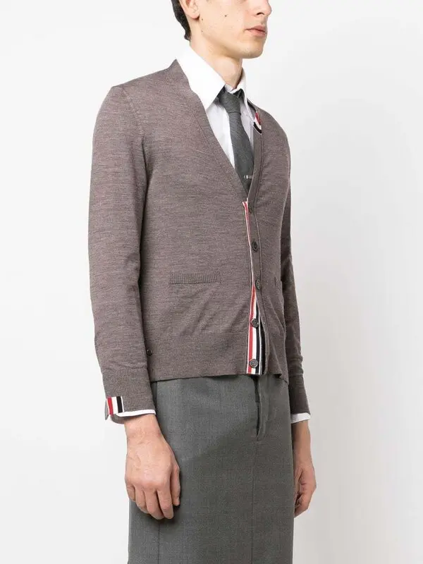 Thom Browne V-neck 4-stripe Knitted Cardigan - Gray
