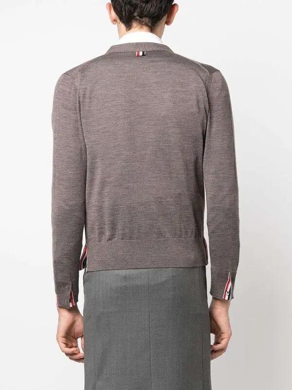 Thom Browne V-neck 4-stripe Knitted Cardigan - Gray