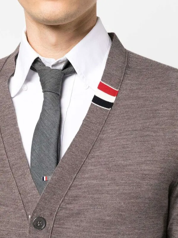 Thom Browne V-neck 4-stripe Knitted Cardigan - Gray