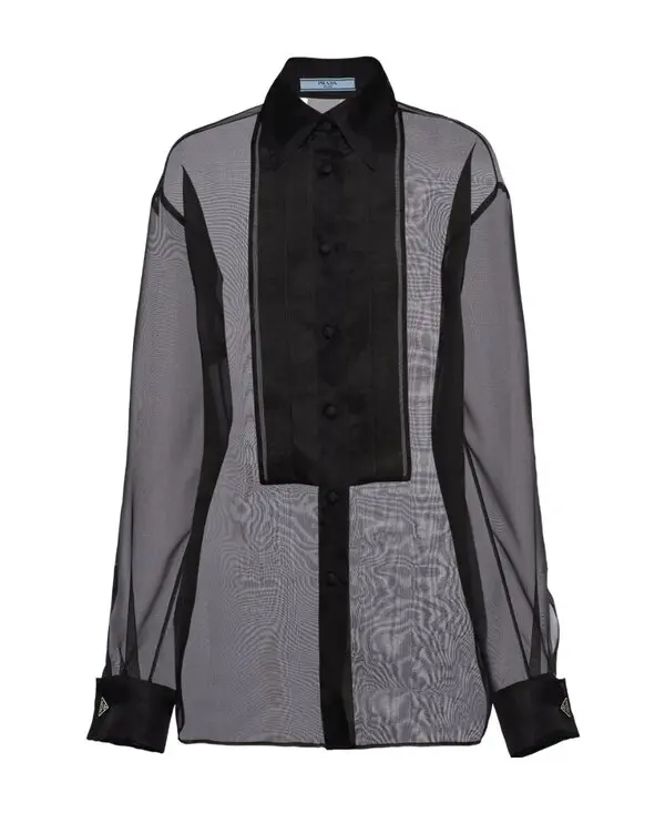 Prada Sheer Long-sleeve Shirt With Enameled Cufflinks