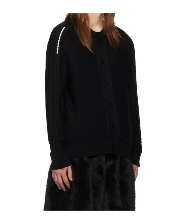 Simone Rocha Long-sleeved Cardigan With Pearl Embellishments