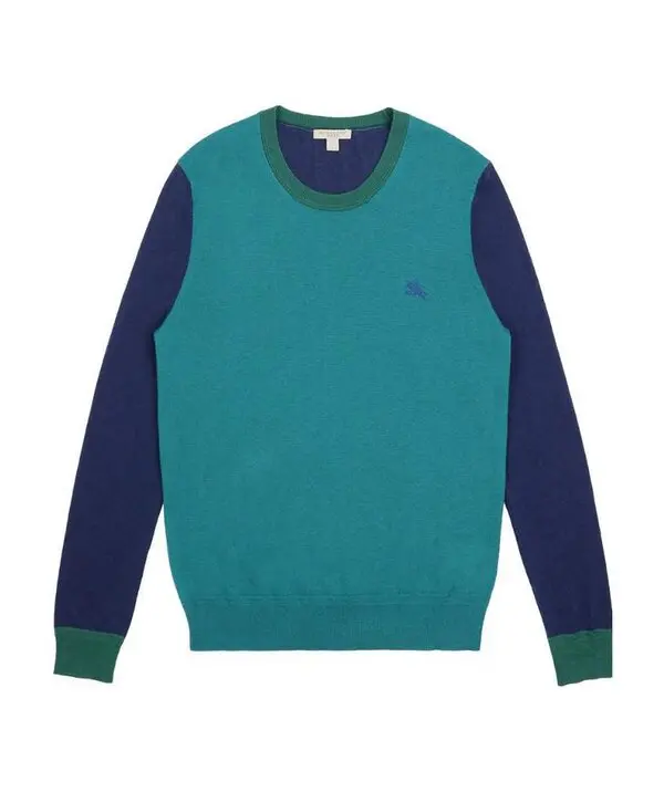 Burberry Color Blocked Crew Neck Long Sleeve Sweater - Blue