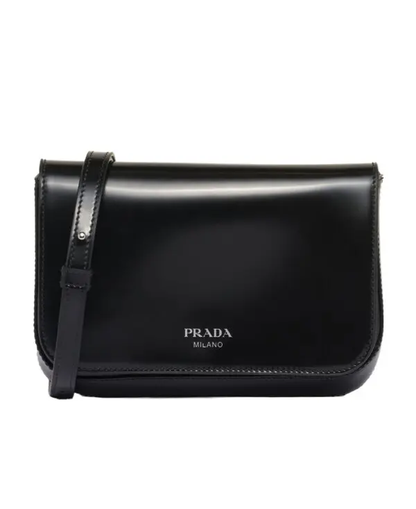 Prada Logo Stamp Foldover Bag - Black