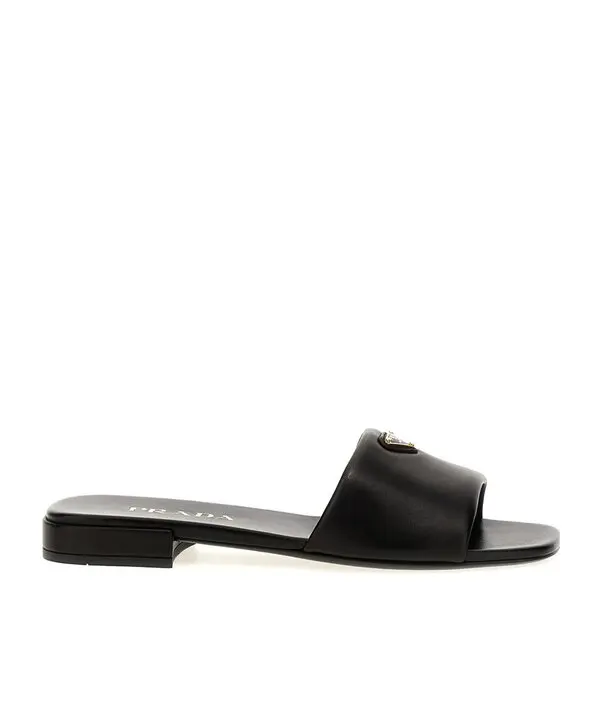 Prada Triangle Logo Slip-on Sandals