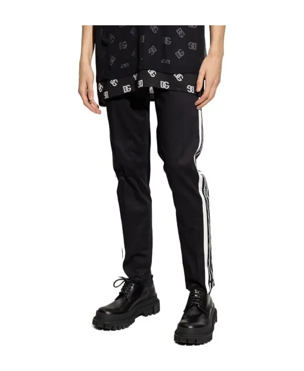 Dolce & Gabbana Tailored Trousers With Side Logos - Black