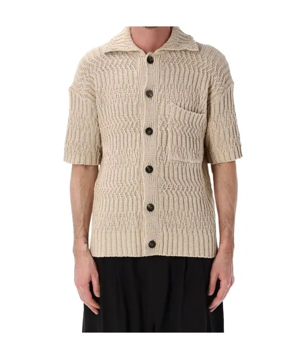 ROBERTO COLLINA Textured Knit Short Sleeve Cardigan - Nude